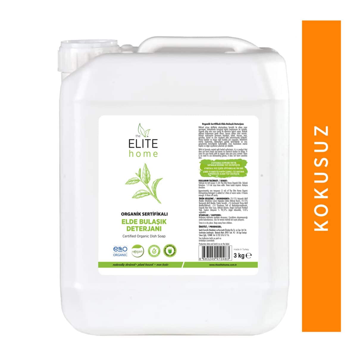 the Elite Home Organik ve Vegan Sertifikalı Elde Bulaşık Deterjanı 3 kg ...